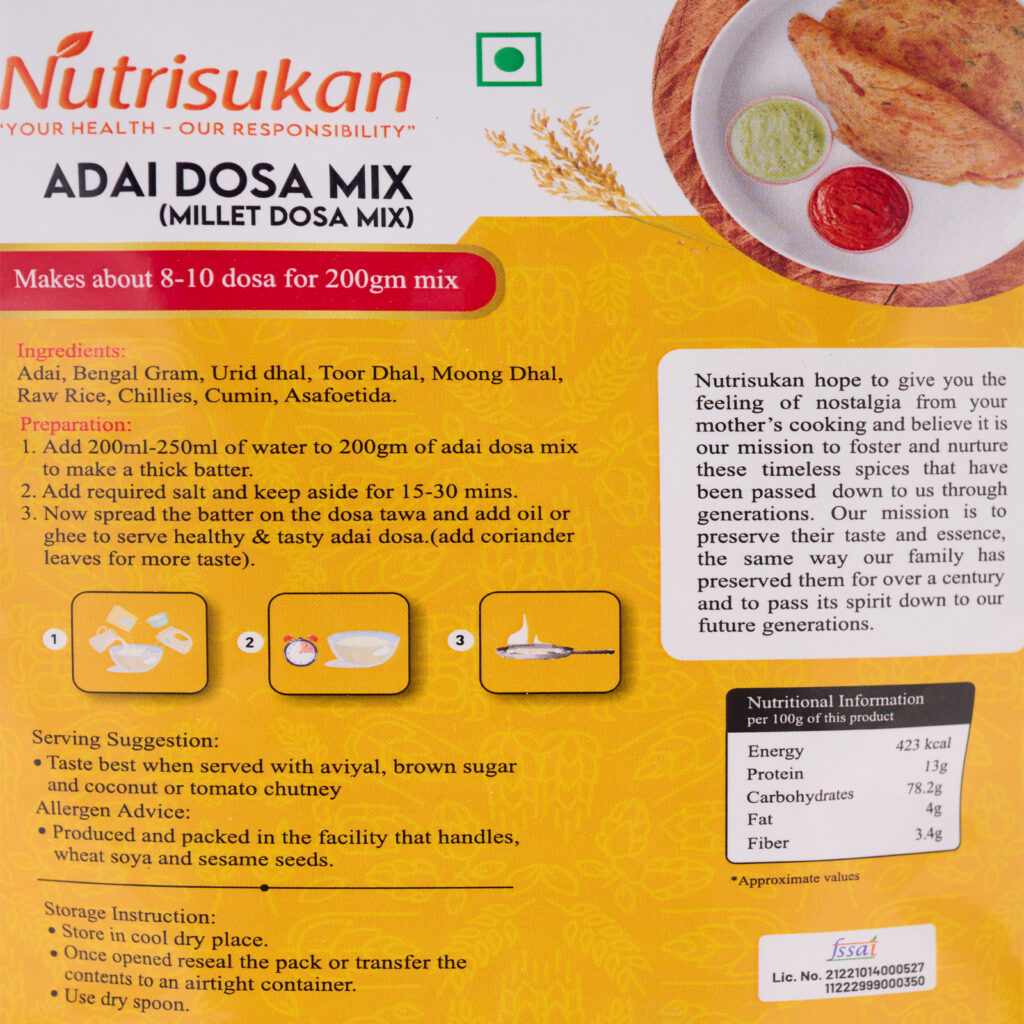 Nutrisukan Adai Dosa Mix - Nutritious South Indian Delight for Complete ...